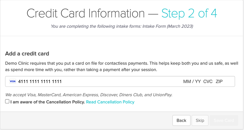 Collect Credit Cards on Intake Forms 💳 - Jane App